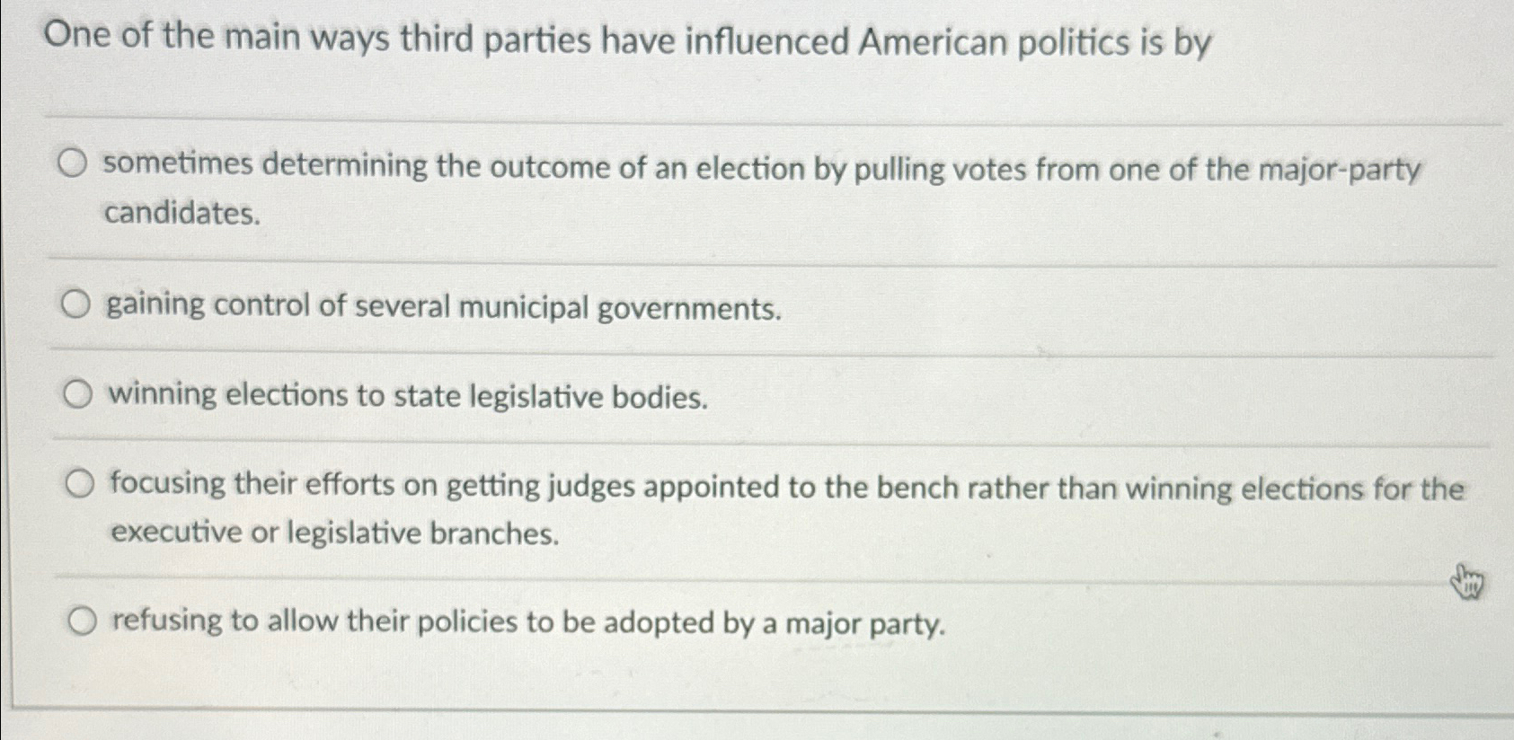 Solved One of the main ways third parties have influenced | Chegg.com