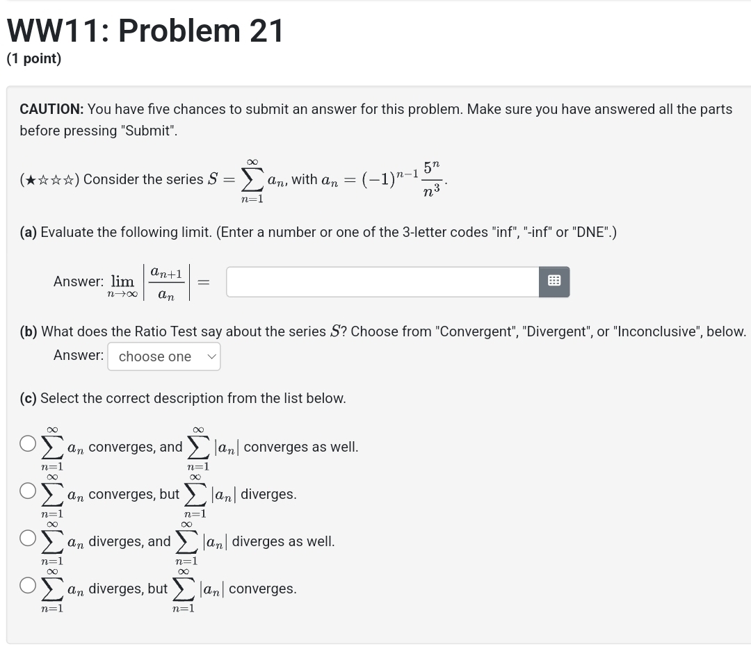 Solved WW11: Problem 21(1 ﻿point)CAUTION: You have five | Chegg.com