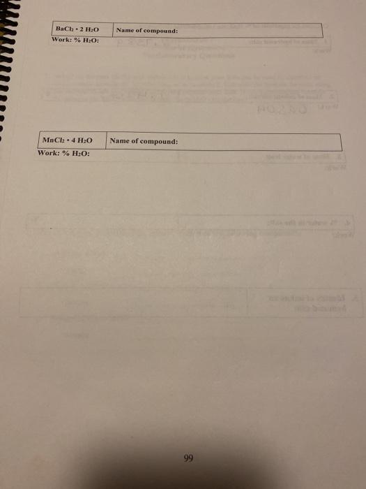 Solved Name of compound: BaCh.210 Work: % H2O: Name of | Chegg.com