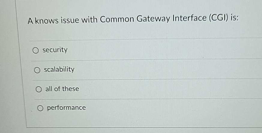 Solved A knows issue with Common Gateway Interface (CGI) | Chegg.com