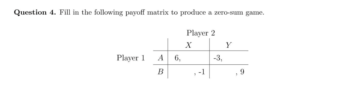 Solved Question 4. Fill in the following payoff matrix to | Chegg.com