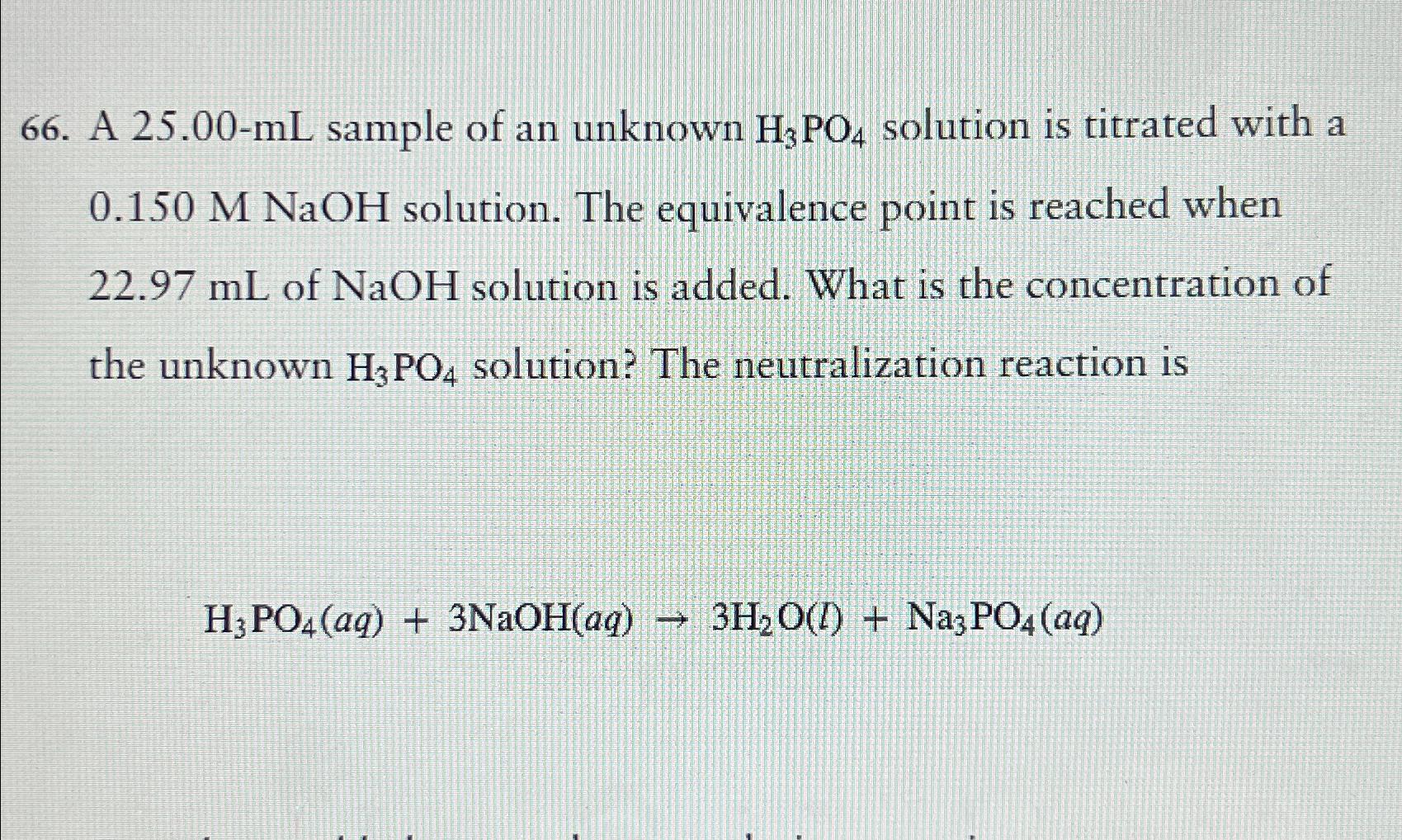 Solved A 25.00-mL sample of an unknown H3PO4 ﻿solution is | Chegg.com