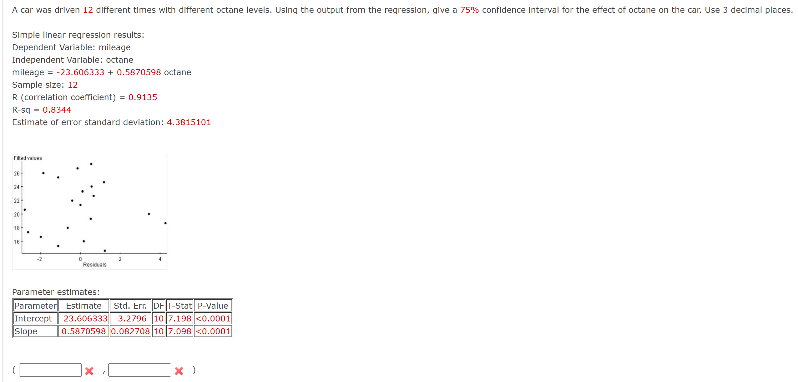 Solved A car was driven 12 ﻿different times with different | Chegg.com
