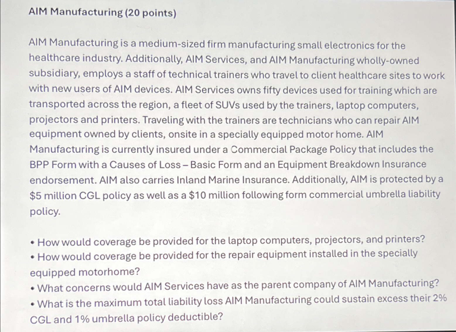 Solved AIM Manufacturing ( 20 ﻿points)AIM Manufacturing is a | Chegg.com