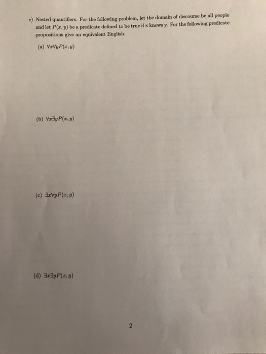 Solved c) Nested quantifiers. For the following problem, let | Chegg.com