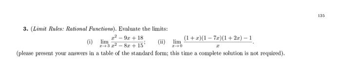 Solved 3. (Limit Rules: Rational Functions). Evaluate the | Chegg.com