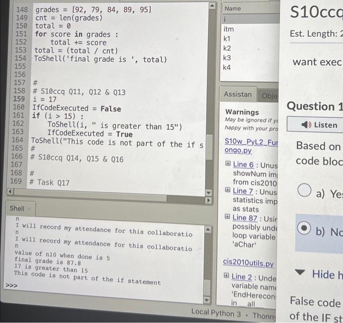 Solved Based on the behavior of Python code in the the prior | Chegg.com
