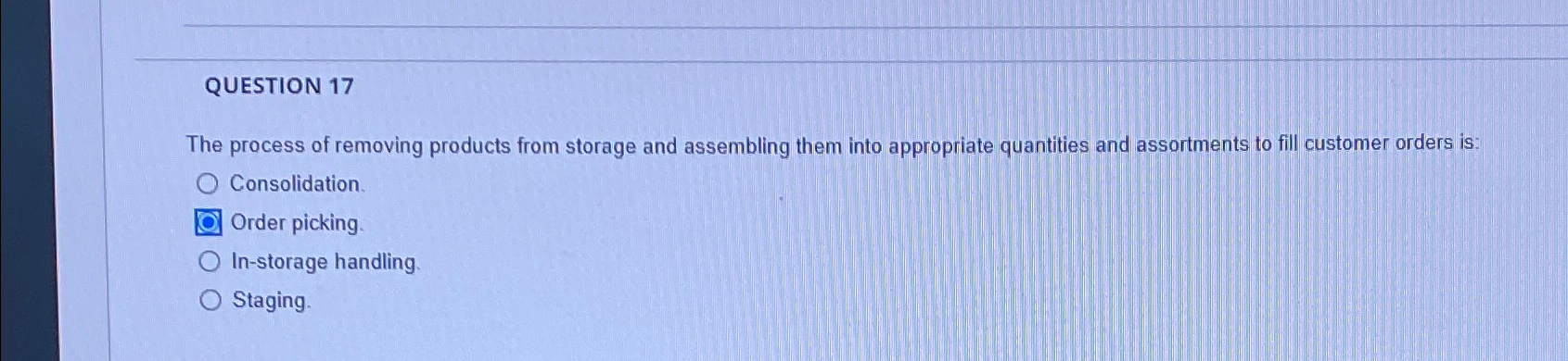 Solved QUESTION 17The process of removing products from | Chegg.com