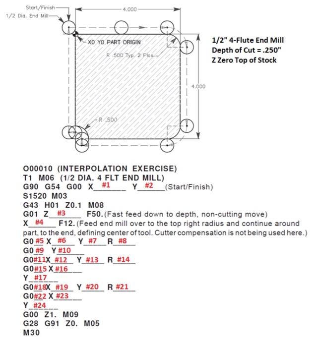 Solved O00010 (INTERPOLATION EXERCISE) T1 M06 (1/2 DIA. 4 | Chegg.com