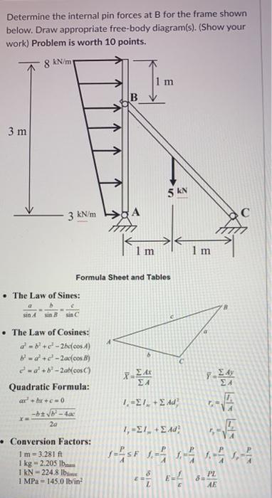 Solved Determine the internal pin forces at B for the frame | Chegg.com