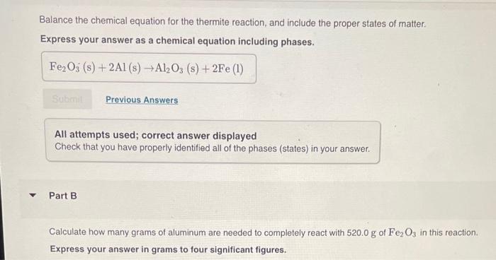 Solved Balance the chemical equation for the thermite | Chegg.com