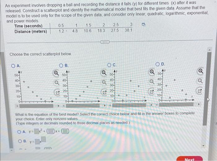 Solved An experiment involves dropping a ball and recording | Chegg.com
