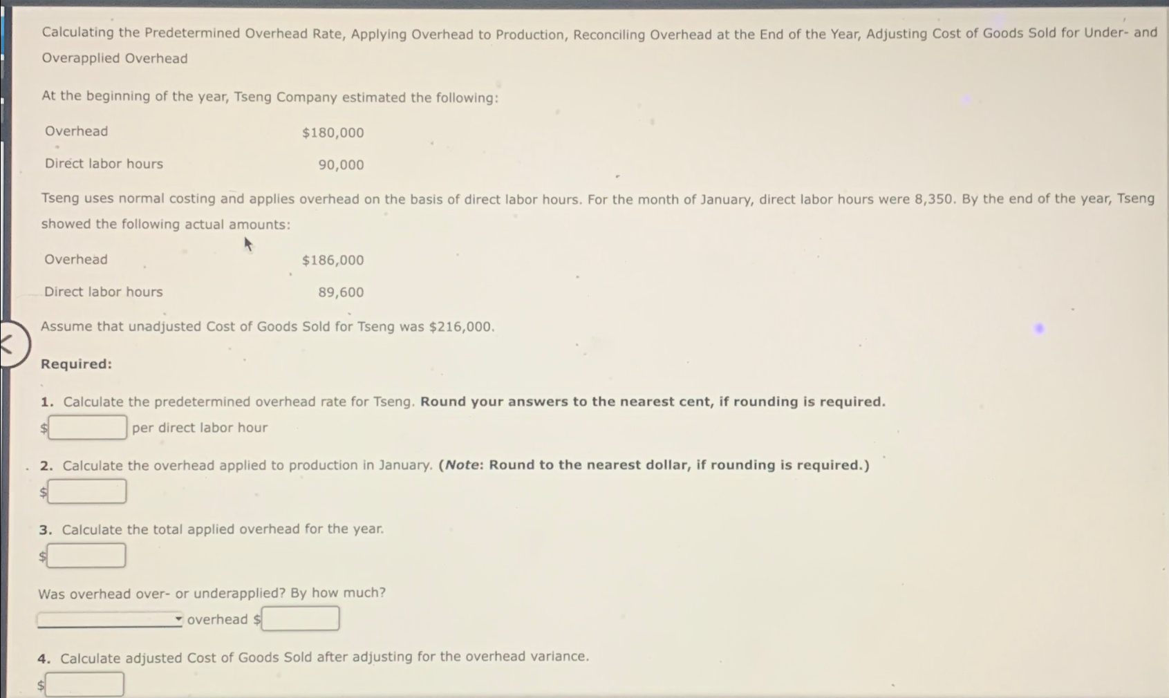 Solved Calculating the Predetermined Overhead Rate, Applying | Chegg.com