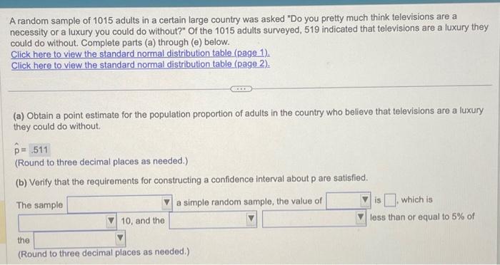 Solved A random sample of 1015 adults in a certain large | Chegg.com