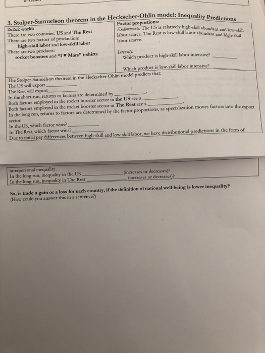 Solved 3. Stolper-Samuelson theorem in the Heckscher-Ohlin | Chegg.com