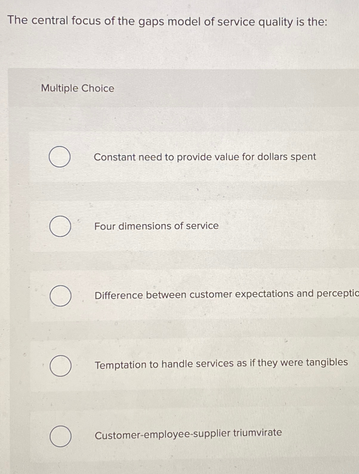 Solved The central focus of the gaps model of service | Chegg.com