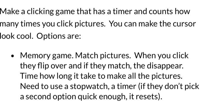 Make a clicking game that has a timer and counts how | Chegg.com