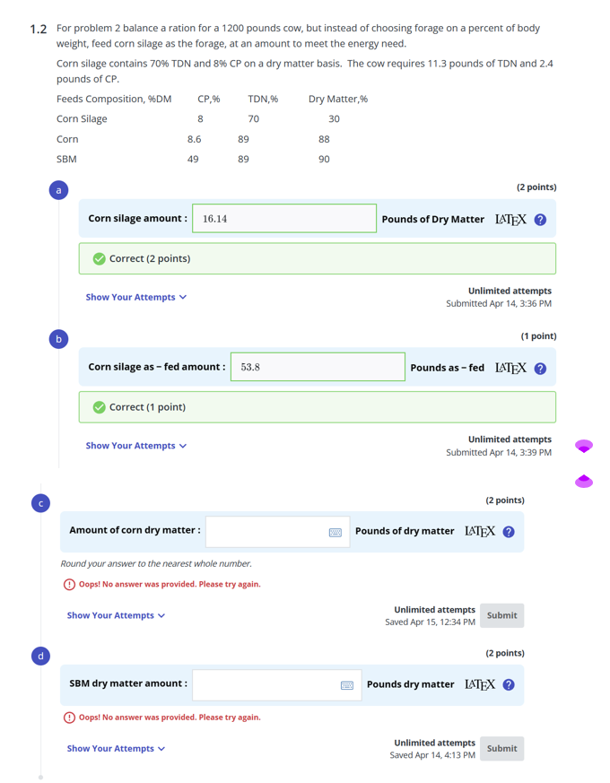Solved Balance a ration on a dry matter basis for a steer | Chegg.com