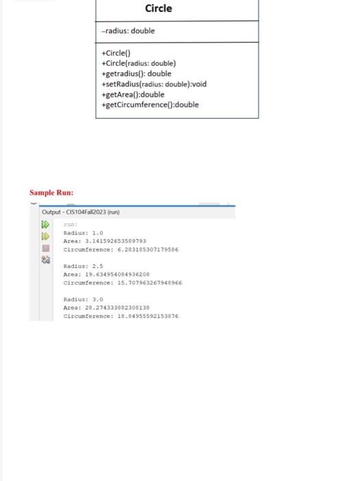 Solved Ex2: A class called Circle is designed as shown in | Chegg.com