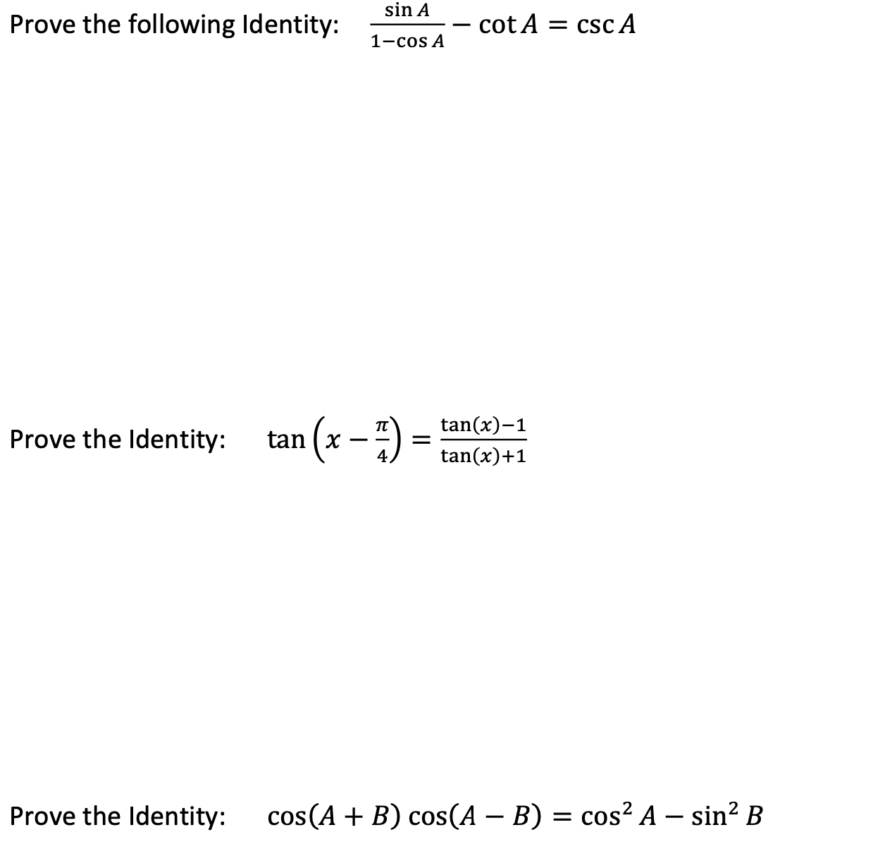 Solved Prove All 3 ﻿identities. | Chegg.com