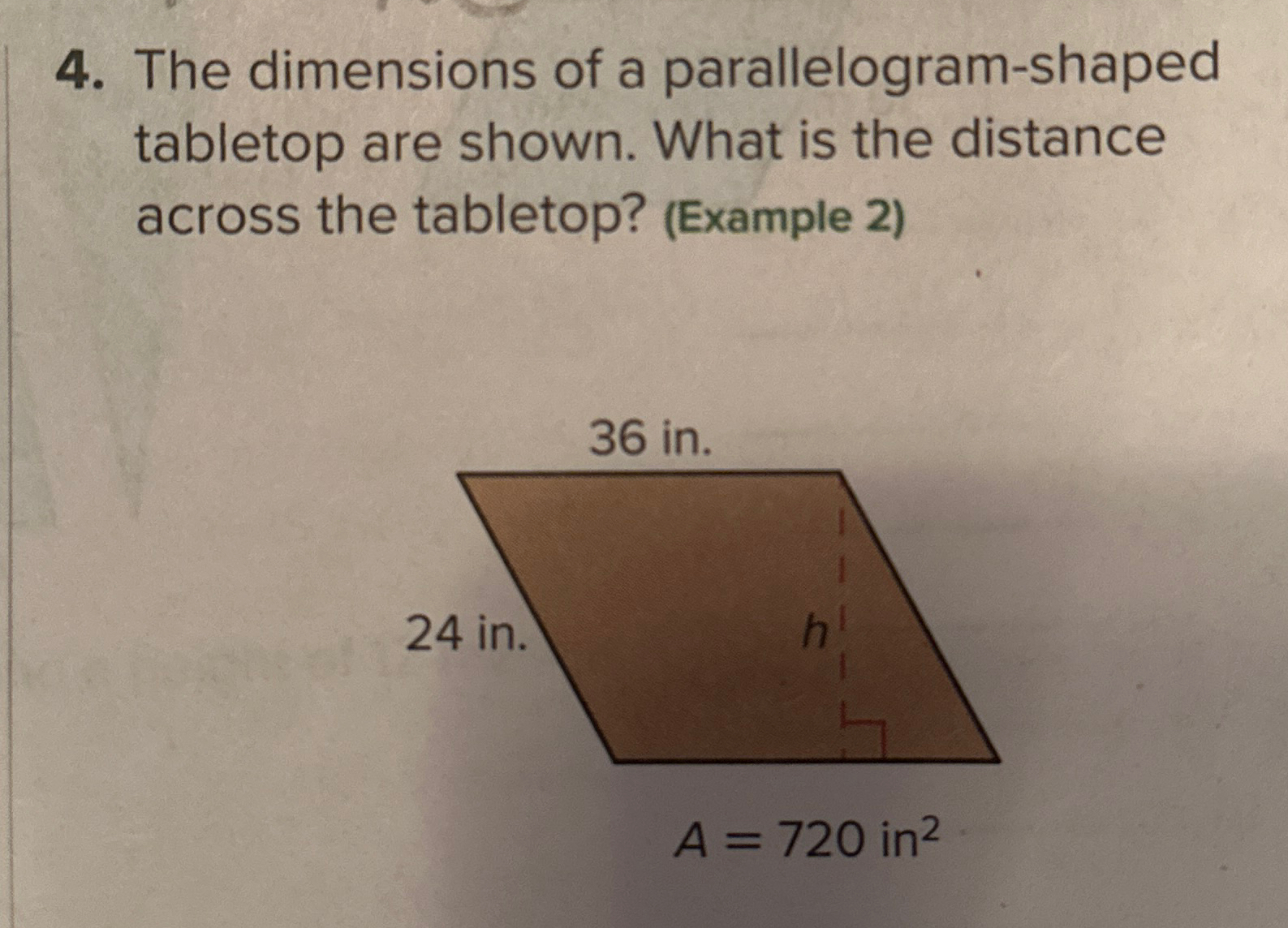 Solved The dimensions of a parallelogram-shaped tabletop are | Chegg.com