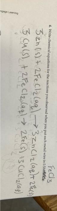 Solved 4. Write chemical equations for the reactions you | Chegg.com