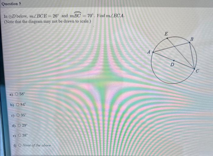Solved In ⊙D below, m∠BCE=26∘ and \( m \overparen{B | Chegg.com