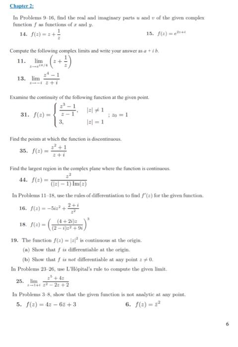 Solved In Problems 9-16, find the real and imaginary parts u | Chegg.com