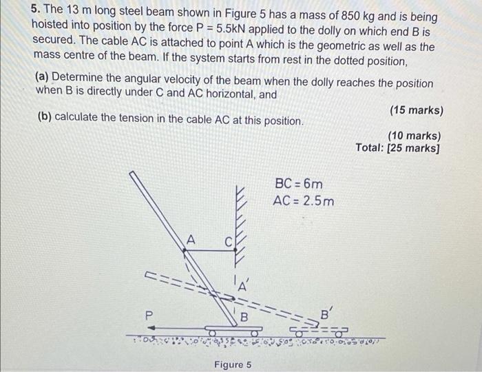 Solved 5. The 13 m long steel beam shown in Figure 5 has a | Chegg.com