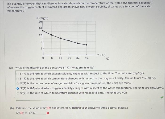 Solved The quantity of oxygen that can dissolve in water | Chegg.com