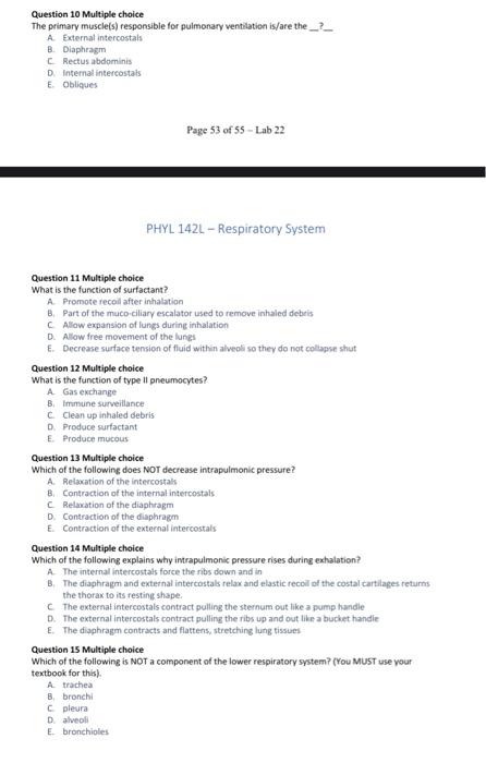 Solved PHYL 142L-Respiratory System HOMEWORK Use your | Chegg.com