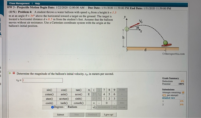 Solved Class Management | Help HW 3 - Projectile Motion | Chegg.com