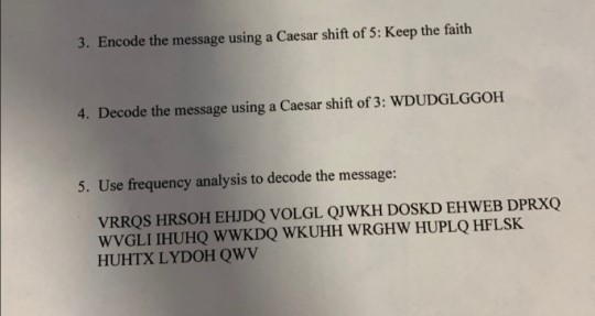 Solved 3. Encode the message using a Caesar shift of 5: Keep | Chegg.com