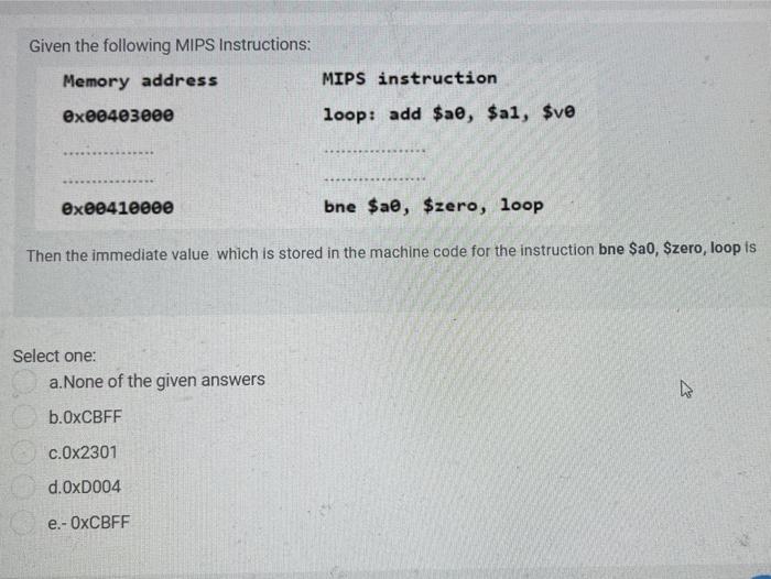 Solved Given the following MIPS Instructions: Memory address | Chegg.com Solved Given the following MIPS Instructions: Memory address | Chegg.com