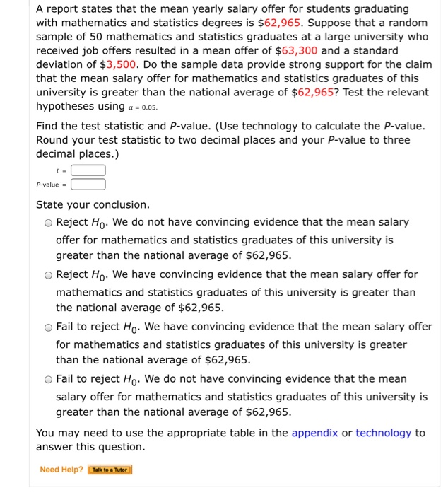 Solved A report states that the mean yearly salary offer for | Chegg.com