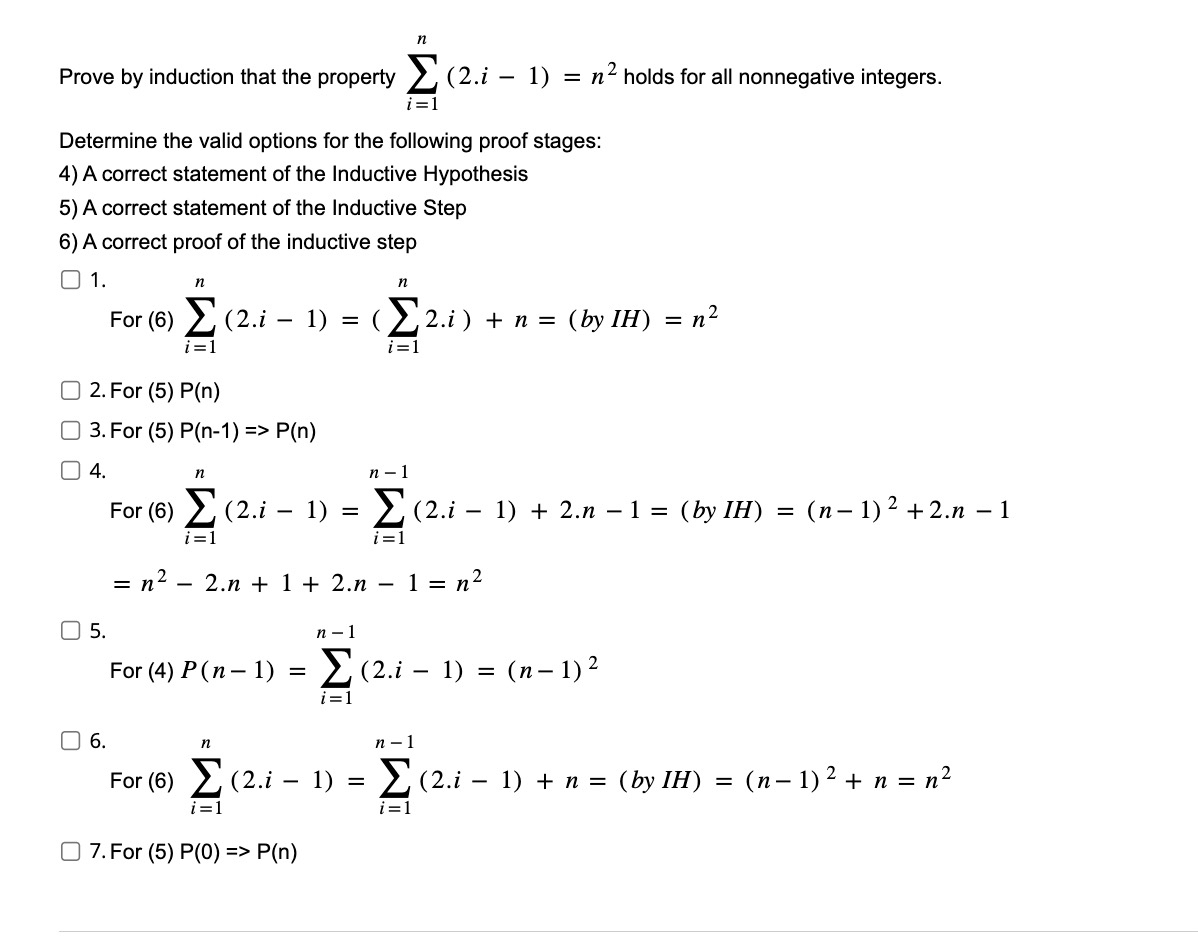 Solved Prove by induction that the property ∑i=1n(2.i-1)=n2 | Chegg.com