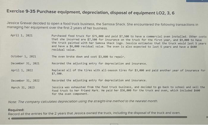 Solved Exercise 9-35 Purchase equipment, depreciation, | Chegg.com