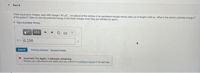 Solved Part A Three equal point charges, each with charge | Chegg.com