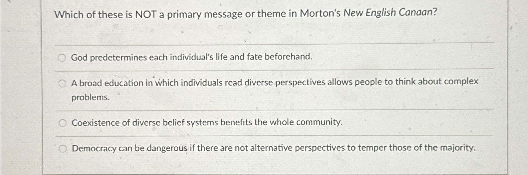 Solved Which of these is NOT a primary message or theme in | Chegg.com