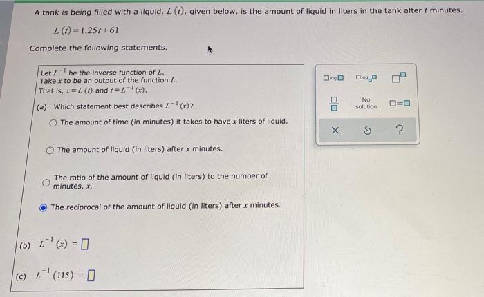 Solved A tank is being filled with a liquid. L.), given | Chegg.com