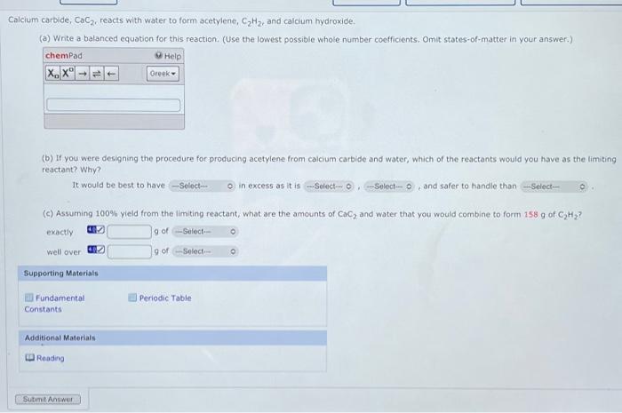 Solved alium carbide, CaC2, reacts with water to form | Chegg.com