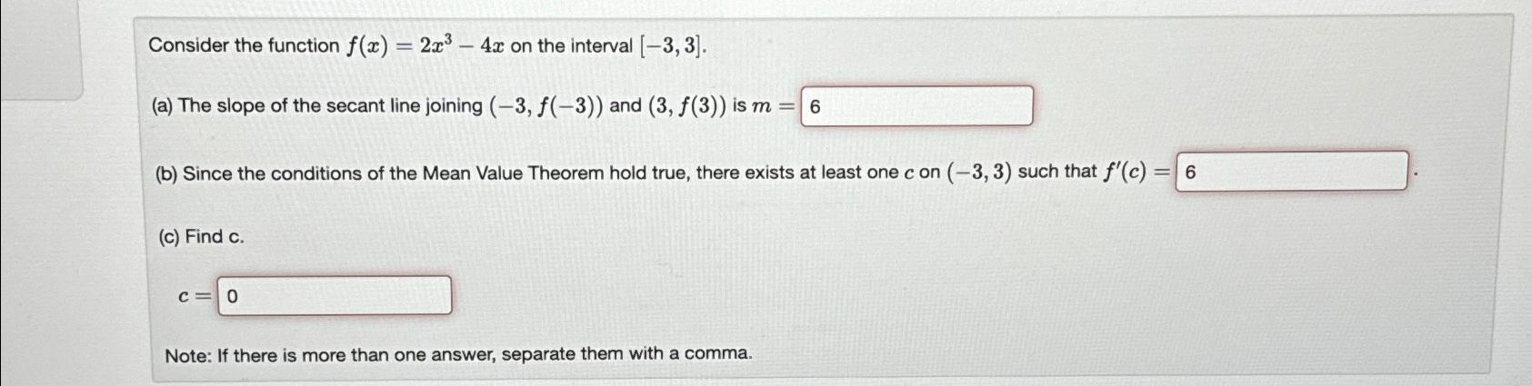 Solved Consider the function f(x)=2x3-4x ﻿on the interval | Chegg.com