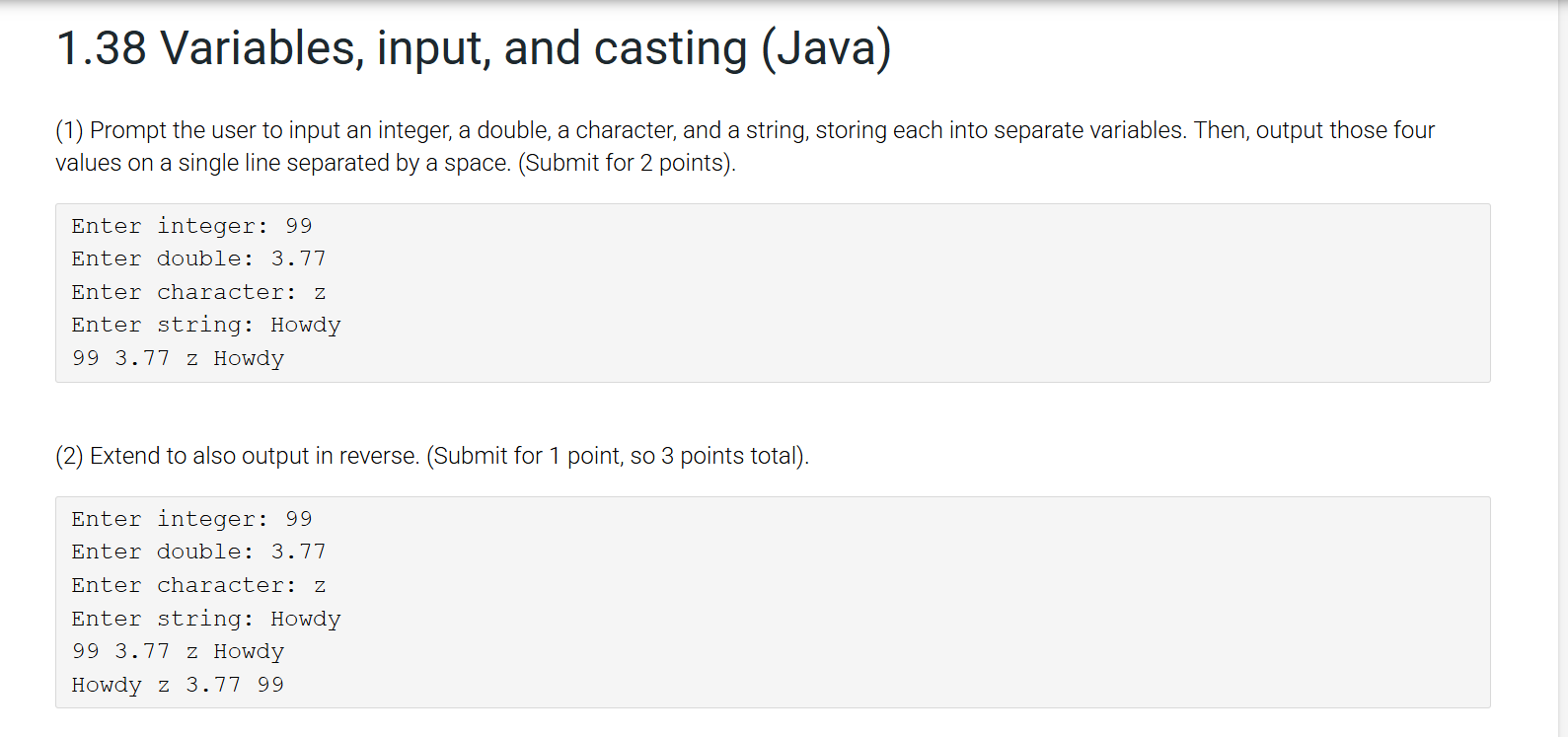 Solved 1.38 ﻿Variables, input, and casting (Java)(1) ﻿Prompt | Chegg.com