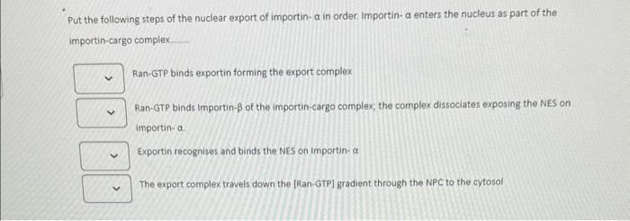 Solved Put the following steps of the nuclear export of | Chegg.com