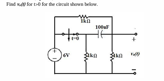 Solved Find vo(t) ﻿for t>0 ﻿for the circuit shown below. | Chegg.com