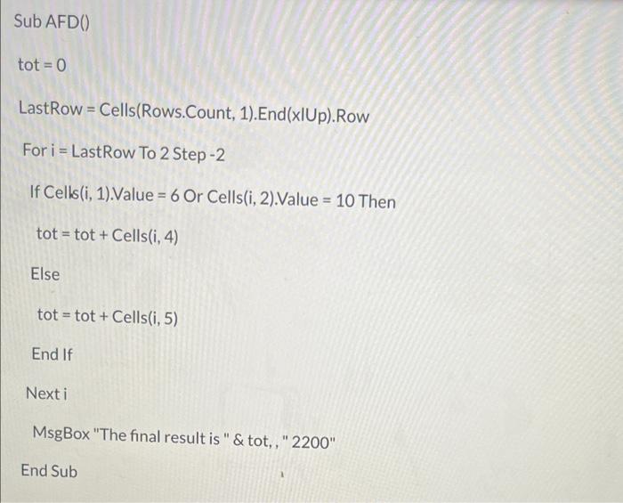 Solved The following Excel image has a VBA program (see | Chegg.com