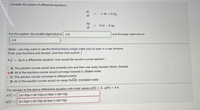 Solved Consider the system of differential equations dr dt | Chegg.com
