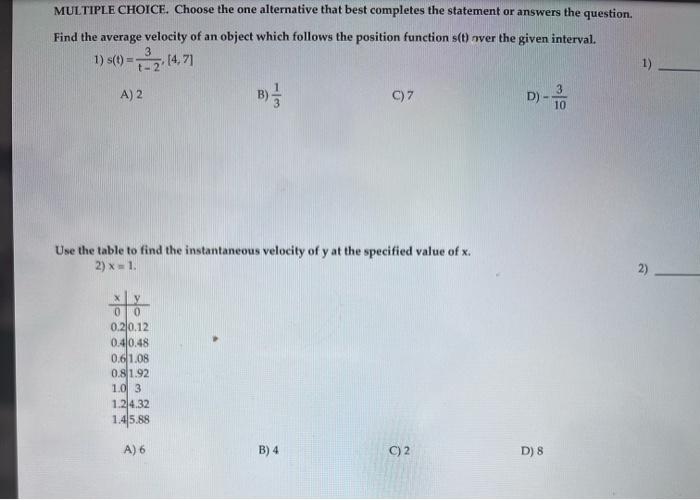 Solved MULTIPLE CHOICE. Choose the one alternative that best | Chegg.com