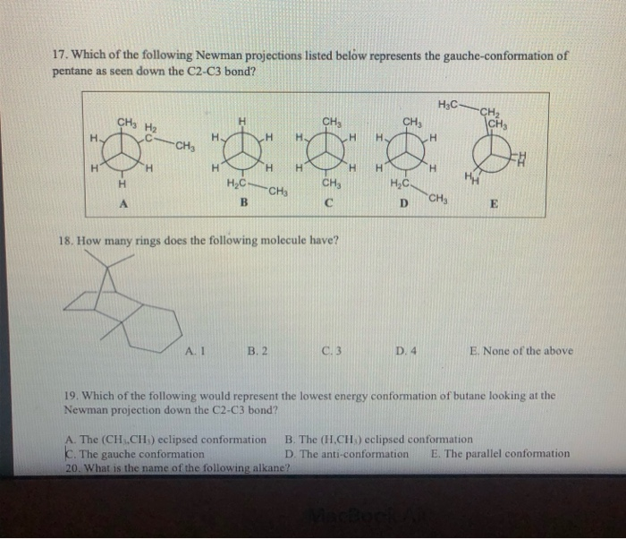 Solved 17. Which of the following Newman projections listed | Chegg.com