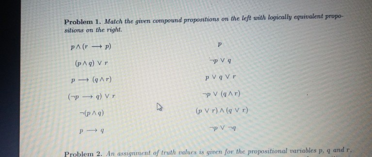 Solved Problem 1. Match the given compound propositions on | Chegg.com